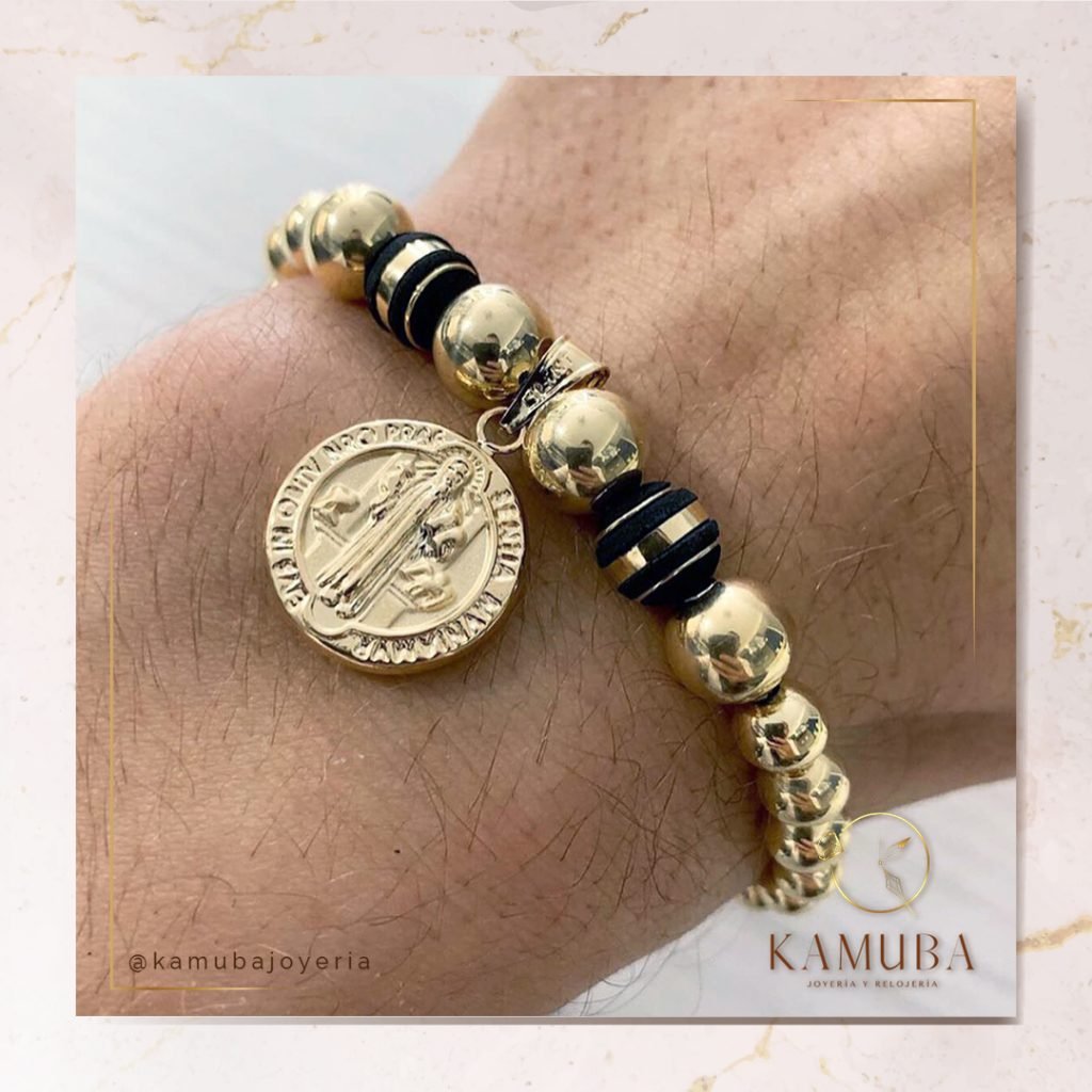 Pulsera artesanal oro 18k San Benito en negro - Kamuba Joyería | Oro ...